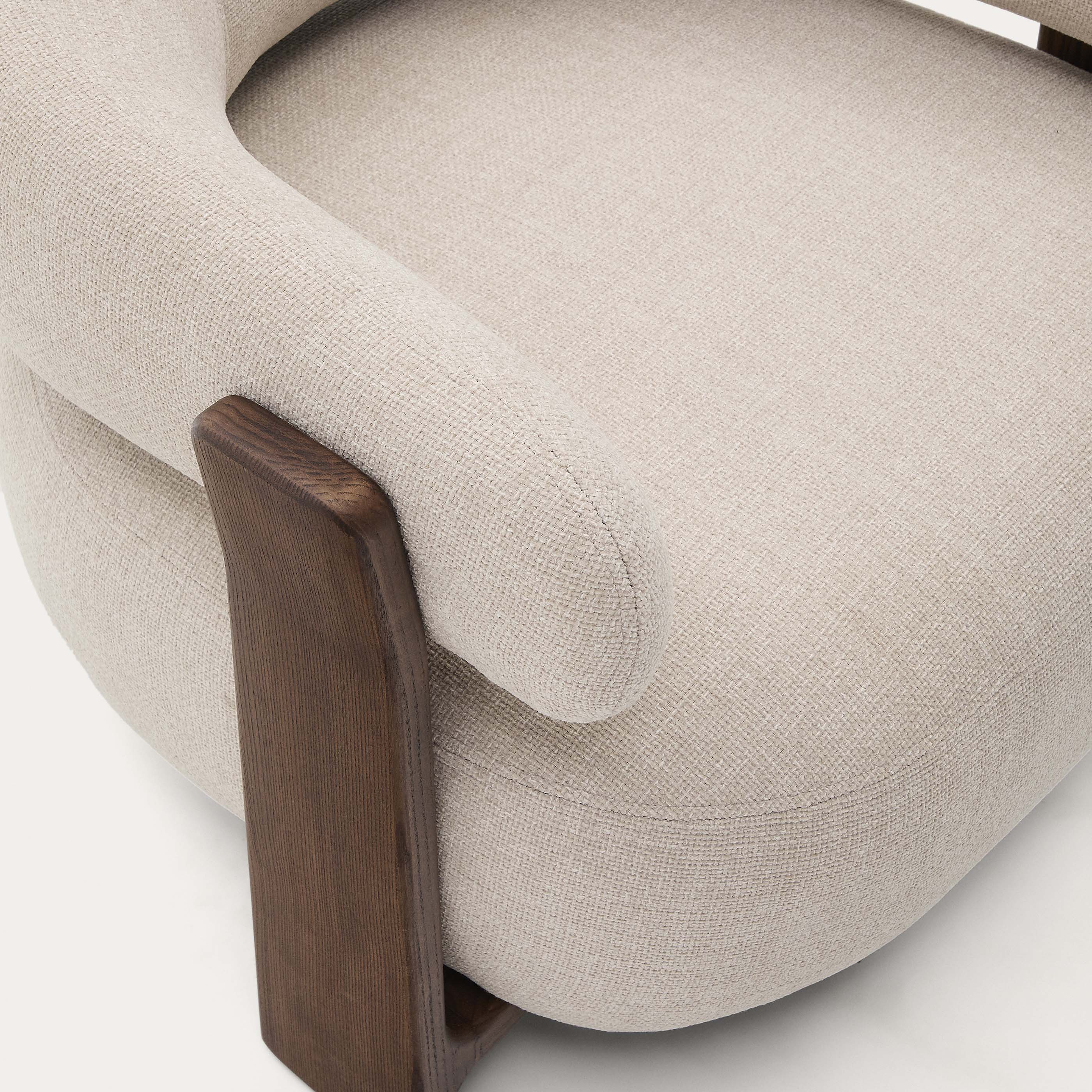 Kave Home Granite fauteuil groen stof walnoot hout