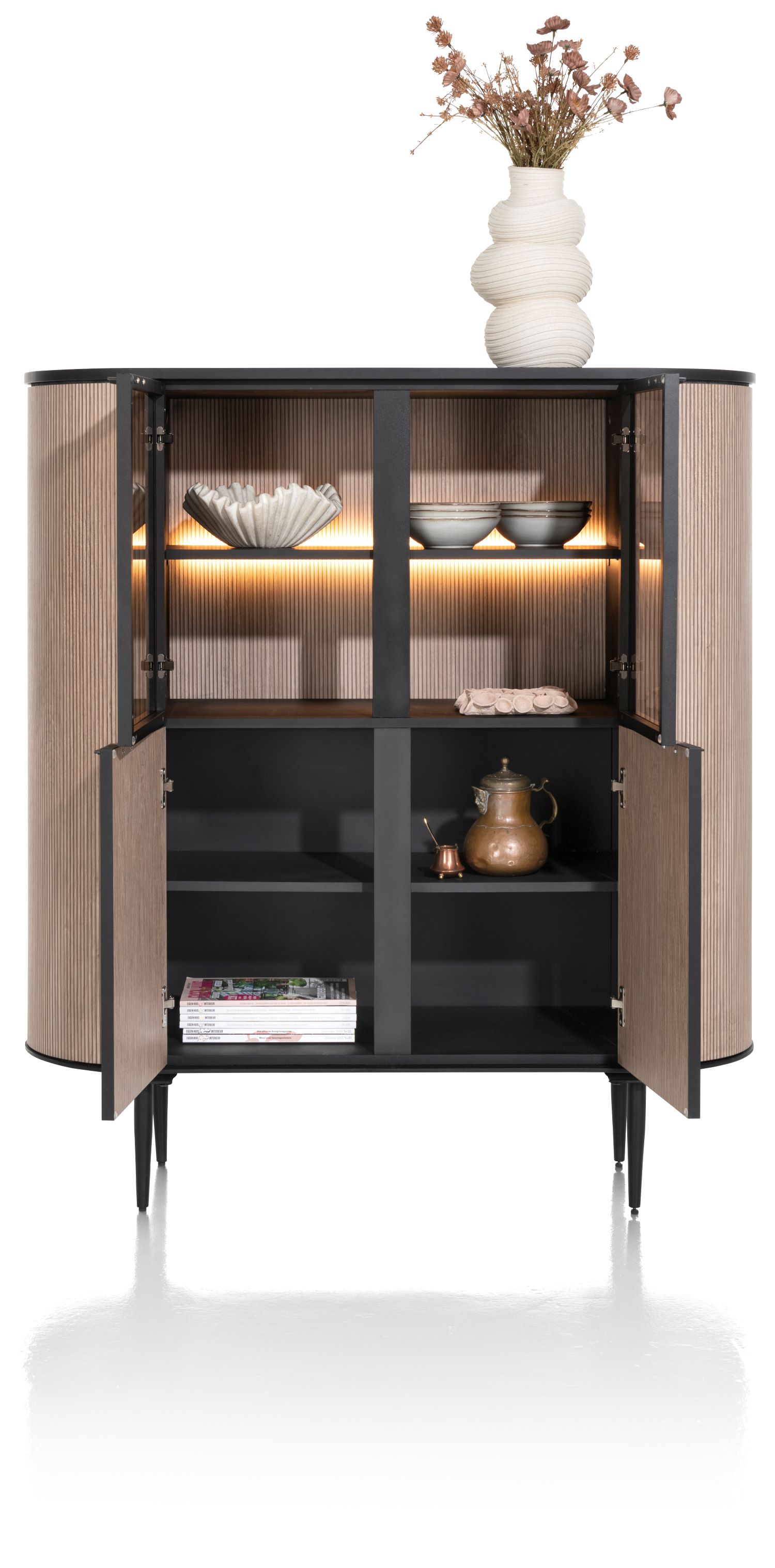 Xooon Aramon highboard kast zwart marmer hout lattenmotief led